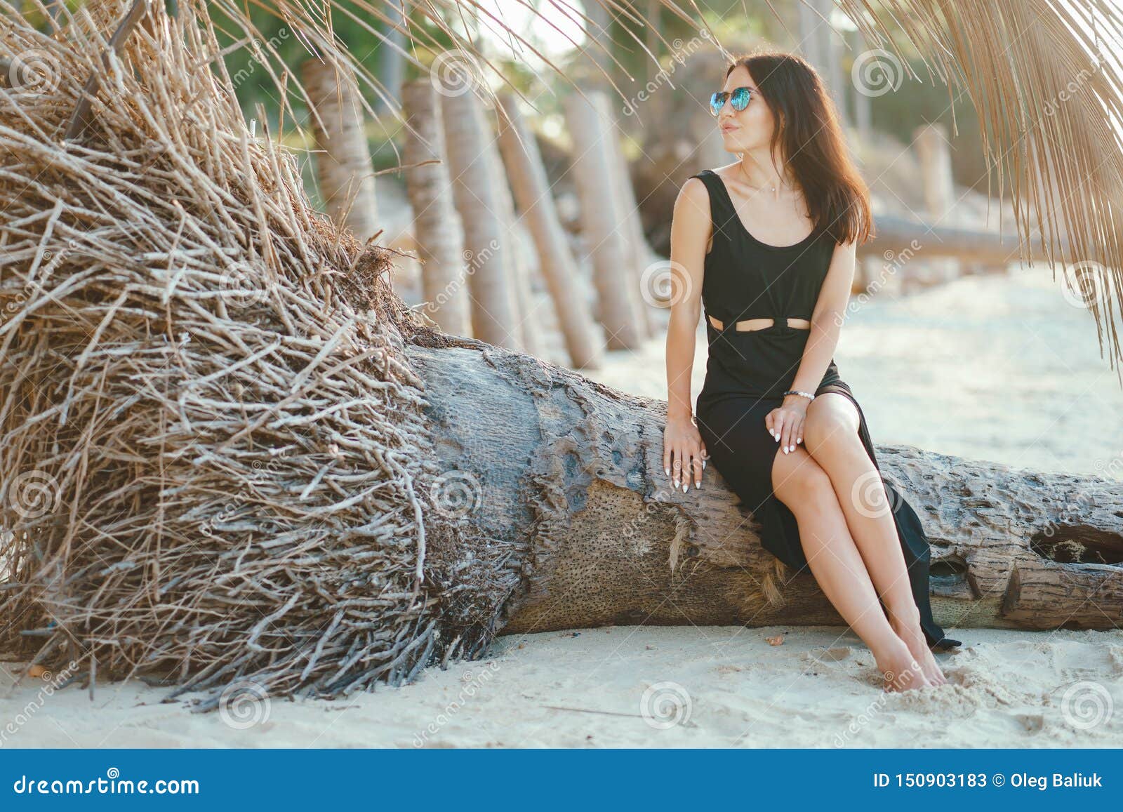 Brunette Girl Exploring the Beach Stock Image - Image of standing ...