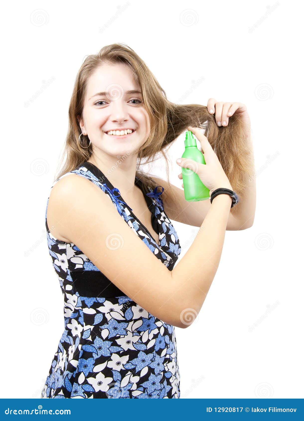 Brunette Girl with Hair Spray Stock Image - Image of brunette, natural ...