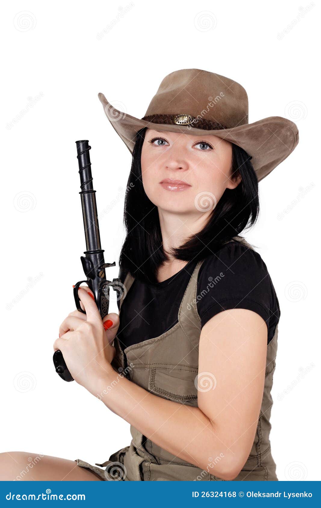 Brunette Girl in a Hat with a Gun Stock Photo - Image of female, crime ...