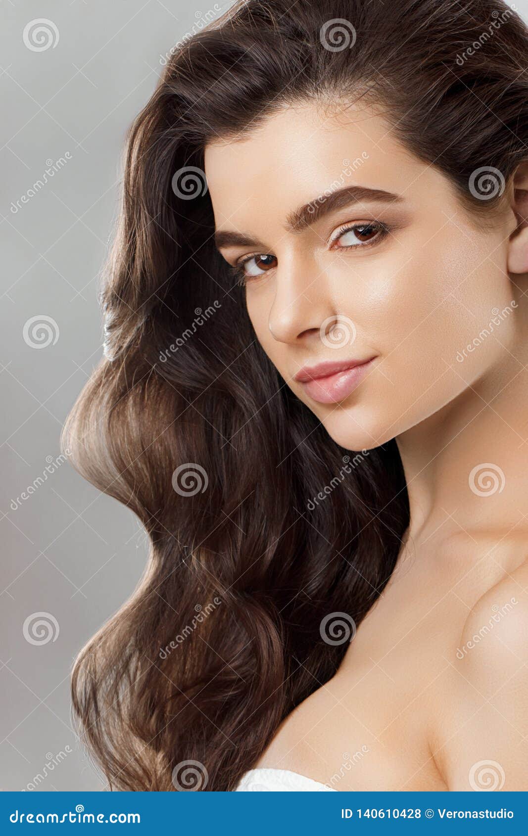 Brunette Girl With Long And Shiny Wavy Hair Beautiful Model With