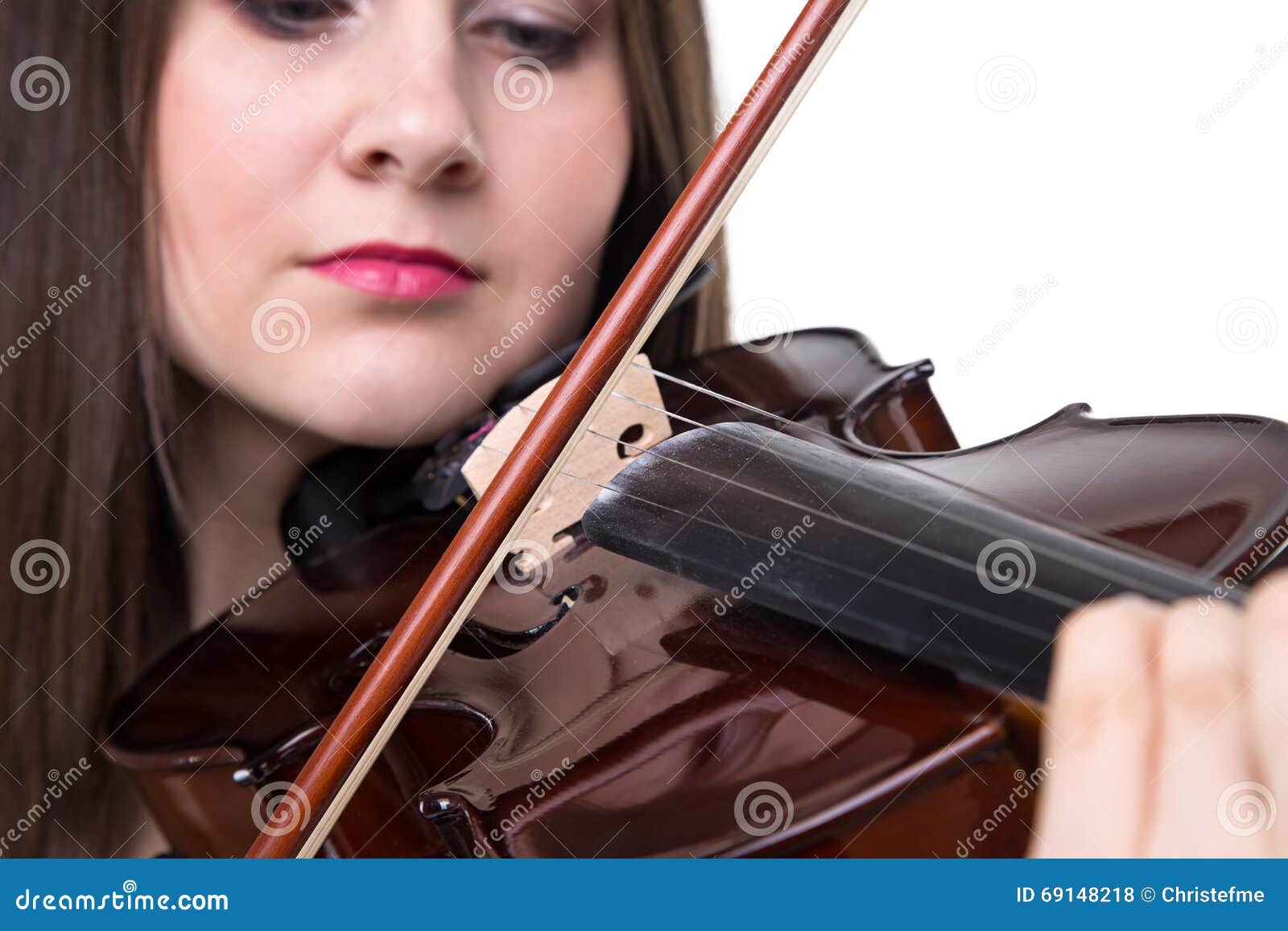 Brunette Girl Playing on Fiddle Stock Photo - Image of brunette ...