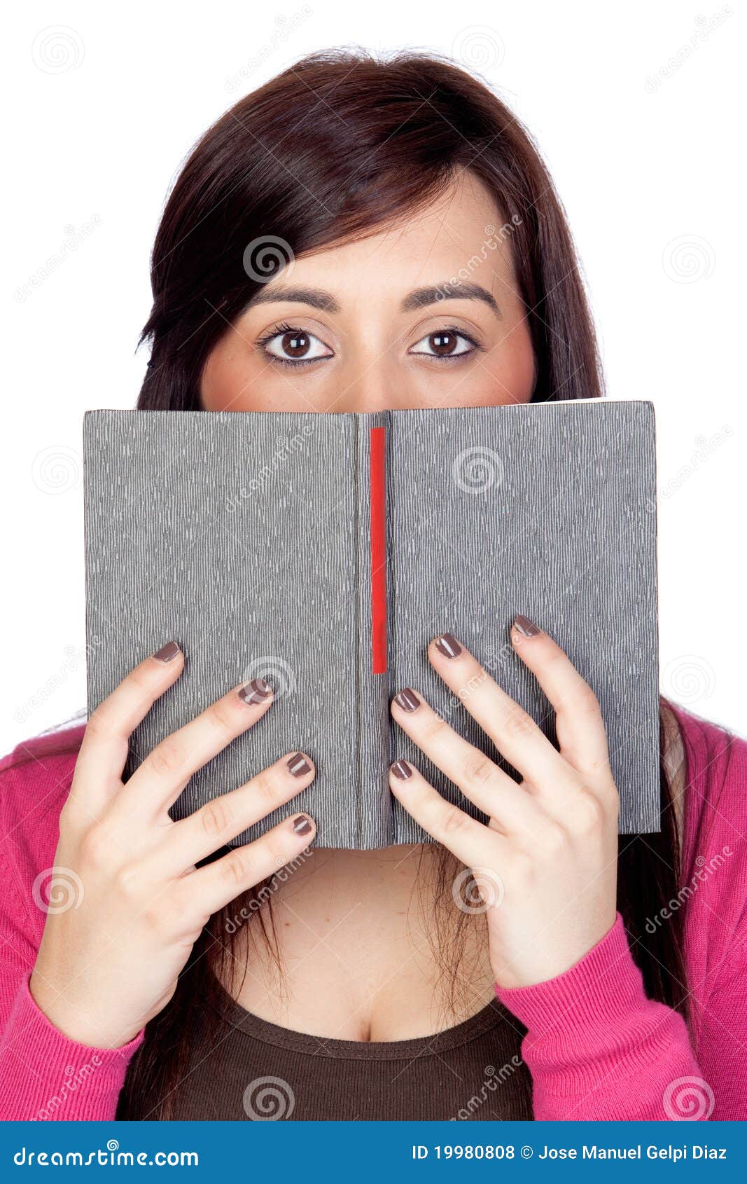 Brunette Girl with a Reader Stock Photo - Image of isolation, hair ...