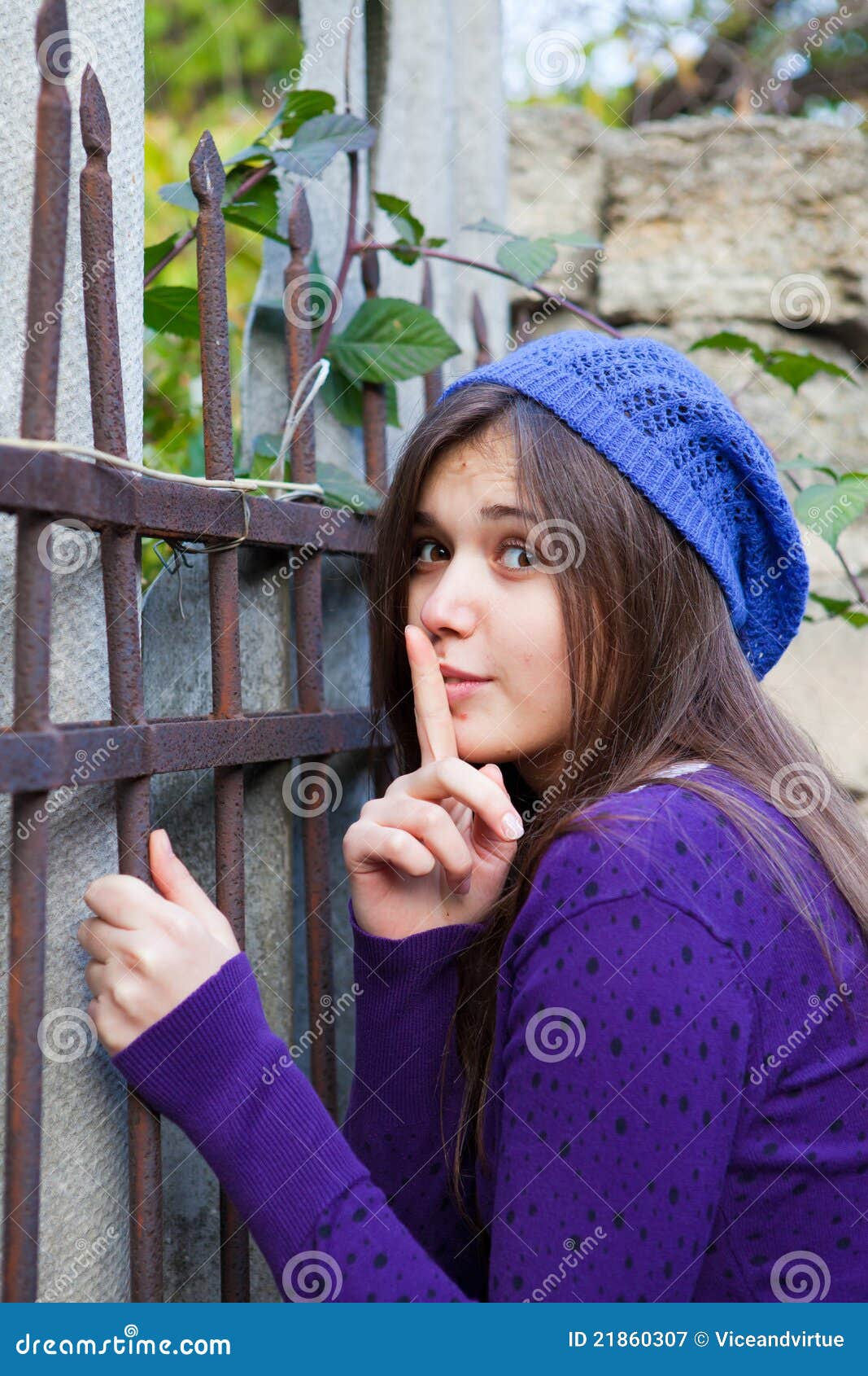 Brunette Girl Showing Silence Sign Stock Image - Image of fence, pretty ...