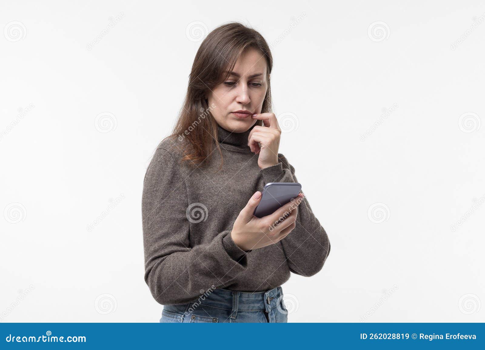 Brunette Girl is Texting Using Her Mobile Phone Stock Image - Image of ...