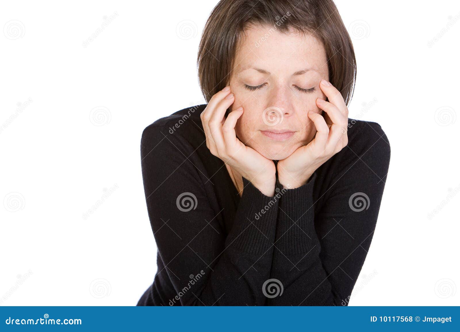 Brunette with Her Eyes Shut Stock Photo - Image of chin, pensive: 10117568