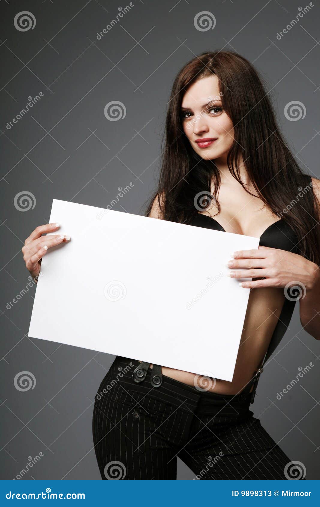 Brunette Holding Blank Sign. Stock Image - Image of advertisement ...
