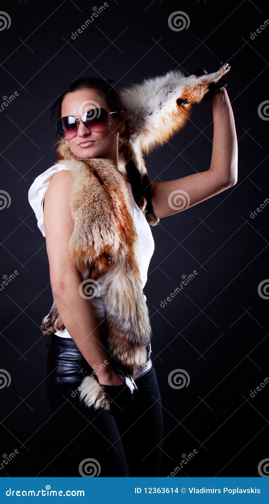 Brunette holding fox skin stock photo. Image of cute - 12363614