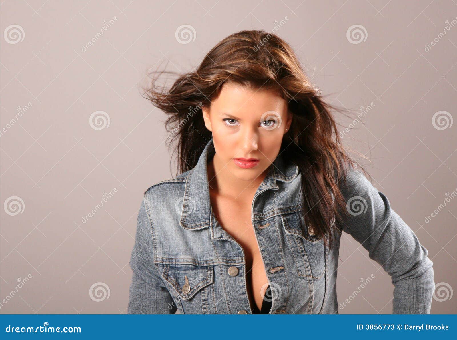 Brunette Jacket Open Hair stock image. Image of emotion - 3856773