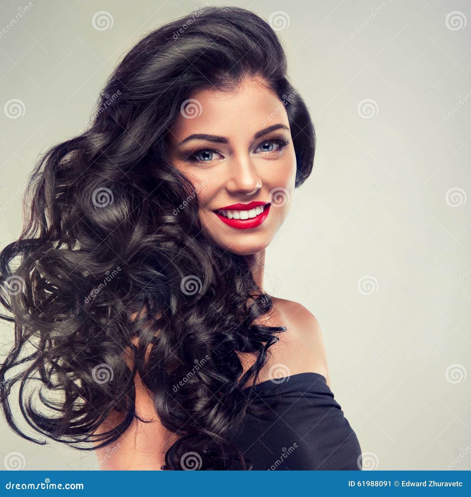 Brunette With Long Dense Curly Hair Stock Image Image Of Care Face