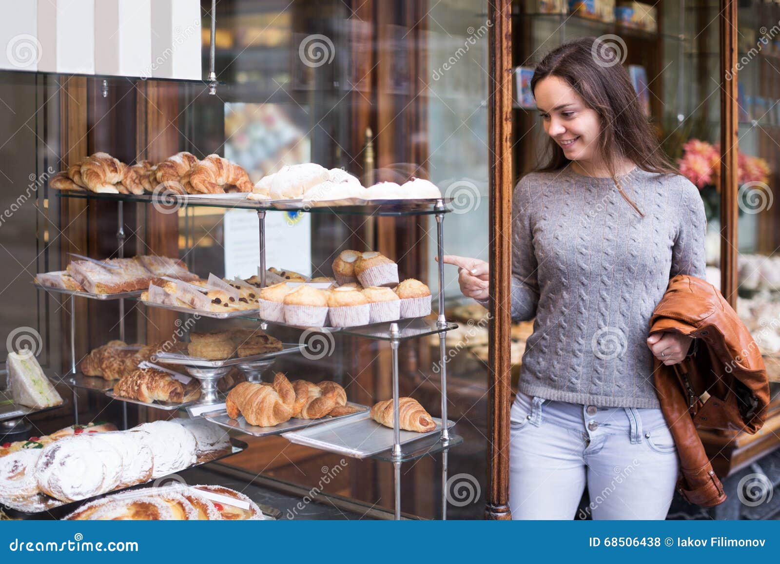 Brunette Looking at Fancy Cakes Stock Photo - Image of lifestyle ...