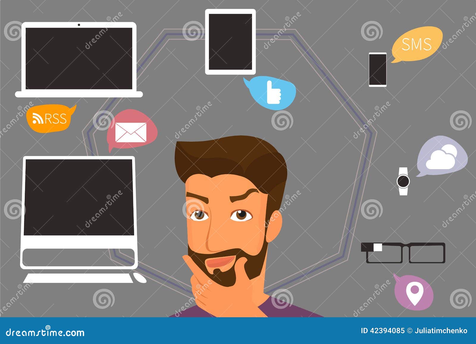 Brunette Man Thinking about Gadgets and Stock Vector - Illustration of ...