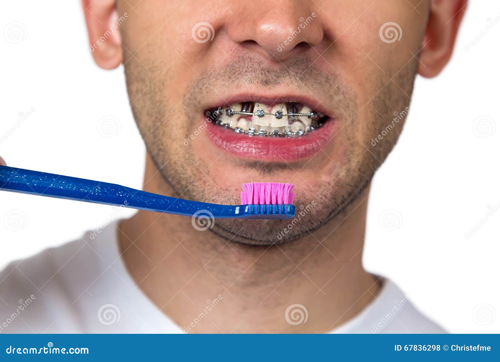 Brunette Man with Toothbrush, Half of Head Stock Photo - Image of clean ...