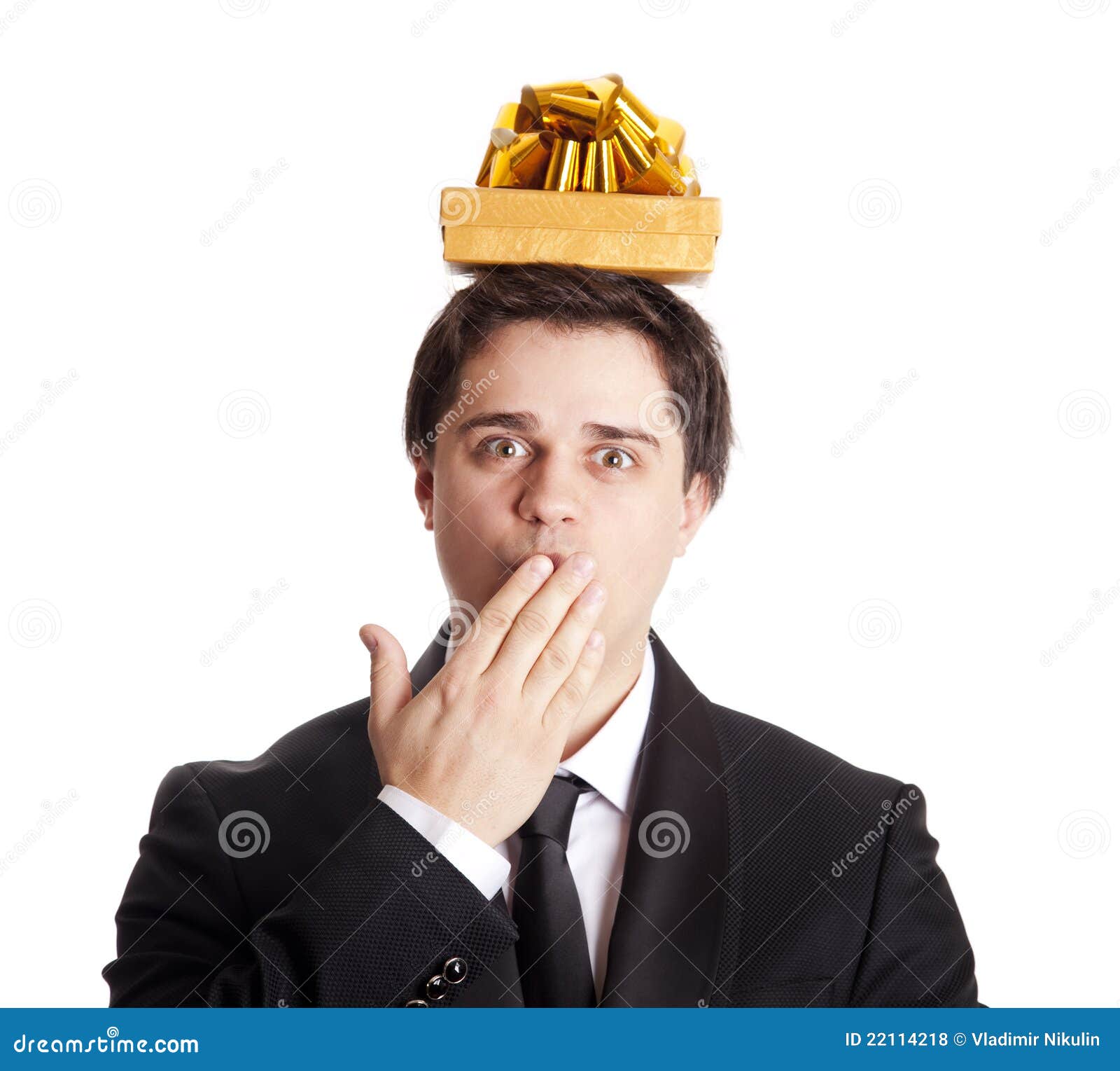 Brunette Men with Present Box Over Head. Stock Photo - Image of ...