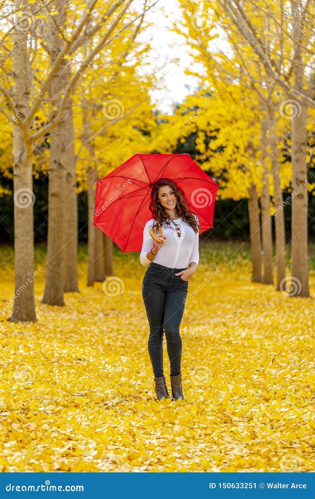 Brunette Model in Fall Foliage Stock Image - Image of carefree, female ...