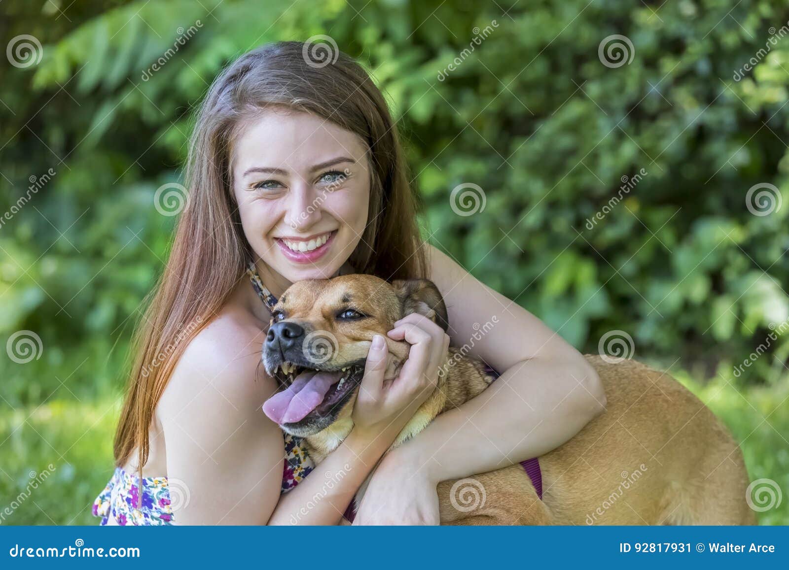 Brunette Model and Her Dog stock image. Image of house - 92817931