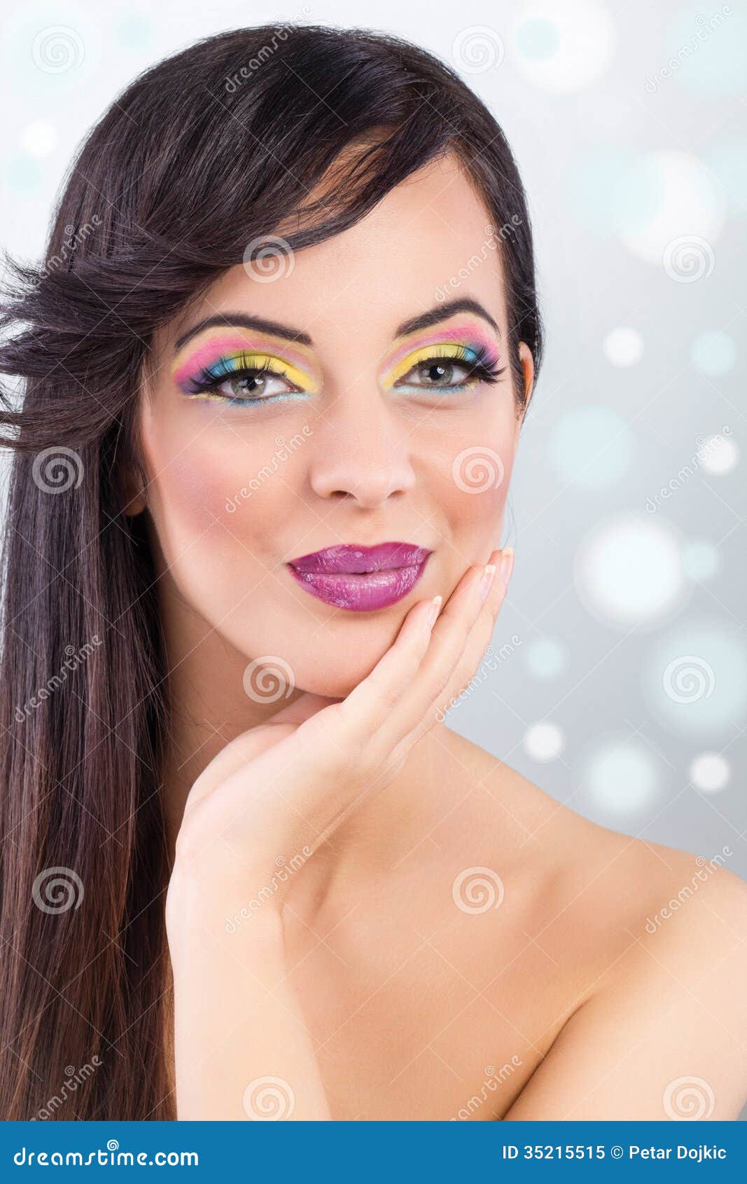 Brunette Model Portrait. Make Up, False Eyelashes Stock Image - Image ...