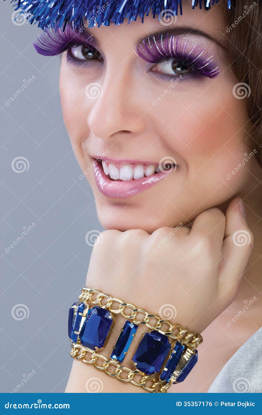 Brunette Model Portrait. Make Up, False Eyelashes Stock Photo - Image ...
