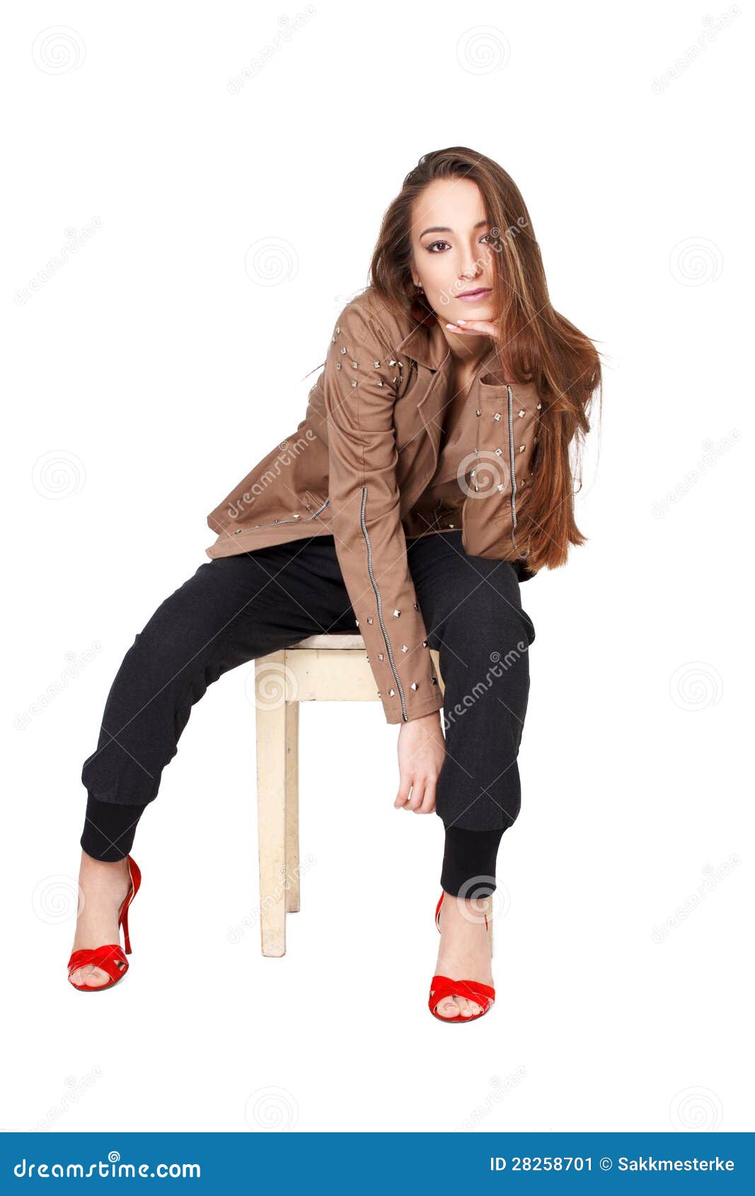 Brunette Model Sitting on Stool Stock Image - Image of back, model ...