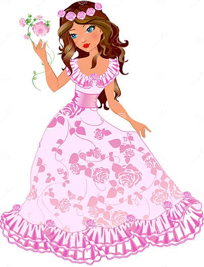 Brunette Princess with Roses Stock Vector - Illustration of female ...