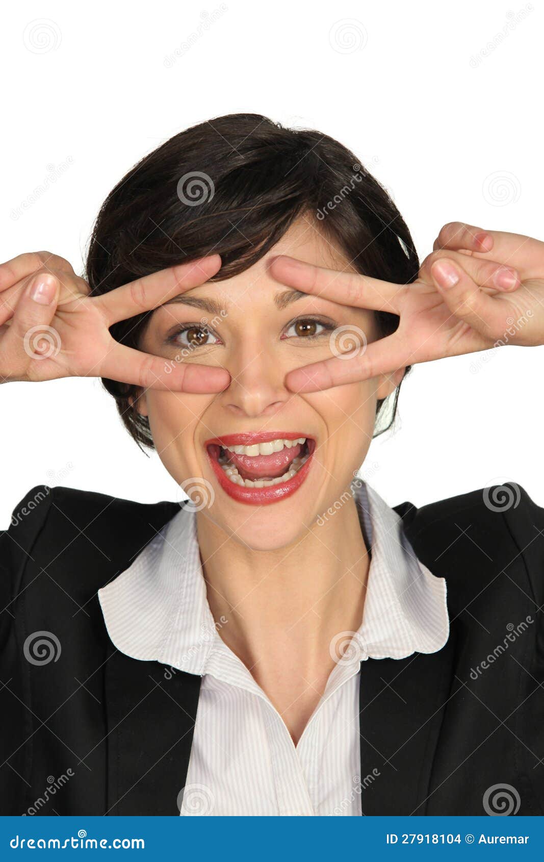 Brunette Pulling Silly Face Stock Photo - Image of gesture, isolated ...