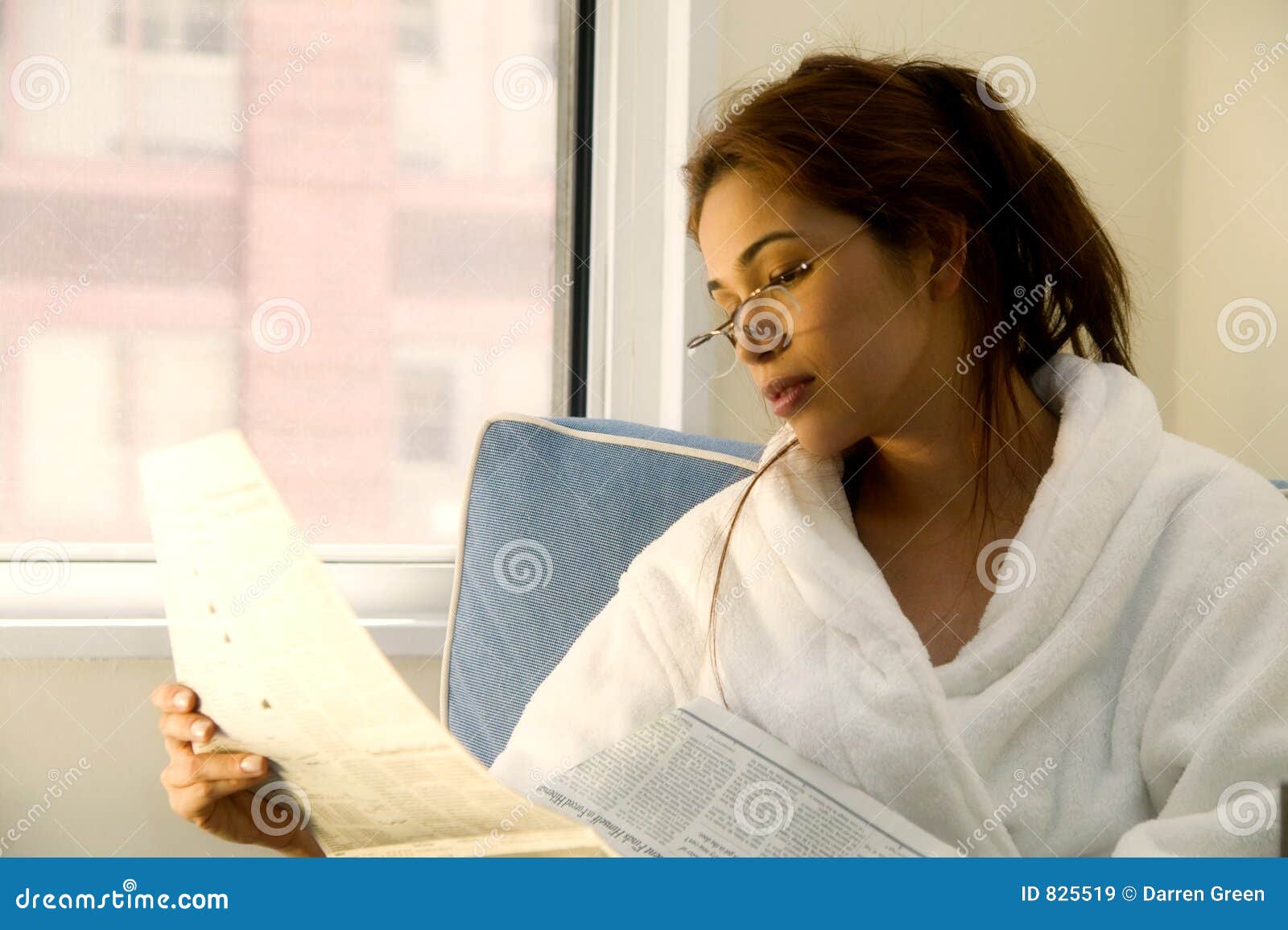 Brunette Reading the Morning Papers Stock Image - Image of attractive ...