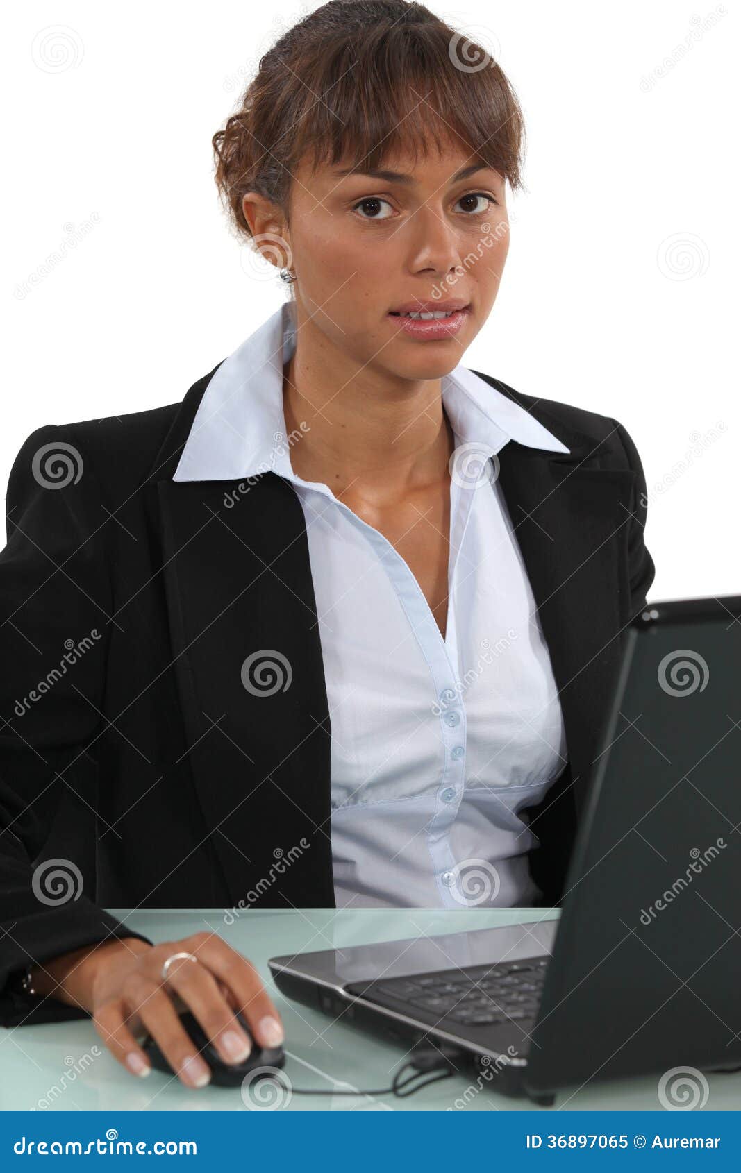 Brunette sat at desk stock image. Image of feminine, confident - 36897065