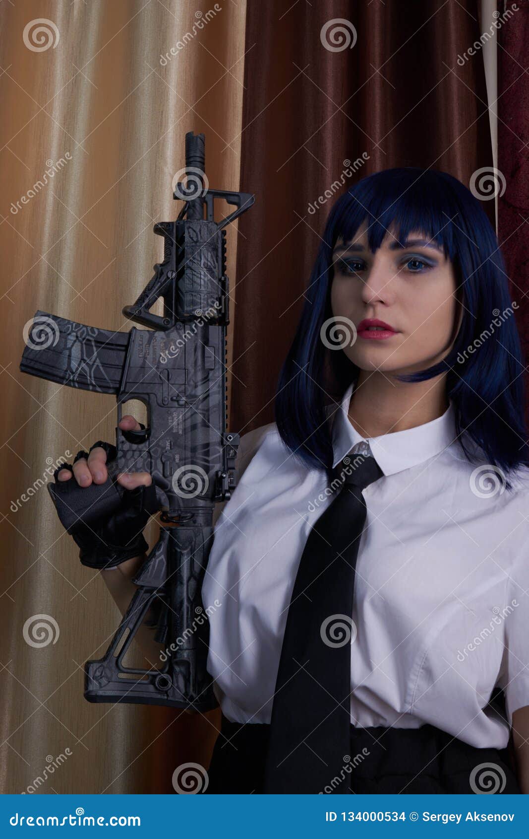 Brunette in School Uniform with a Gun Stock Photo - Image of people ...