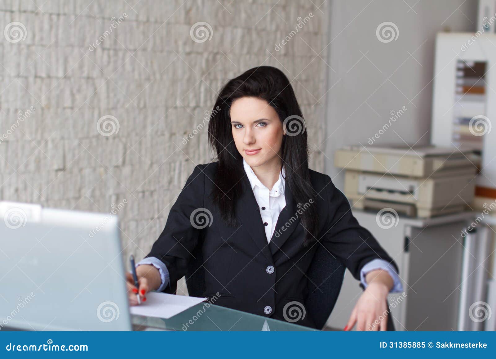 Brunette Secretary Signing Document Stock Image - Image of happy, girl ...