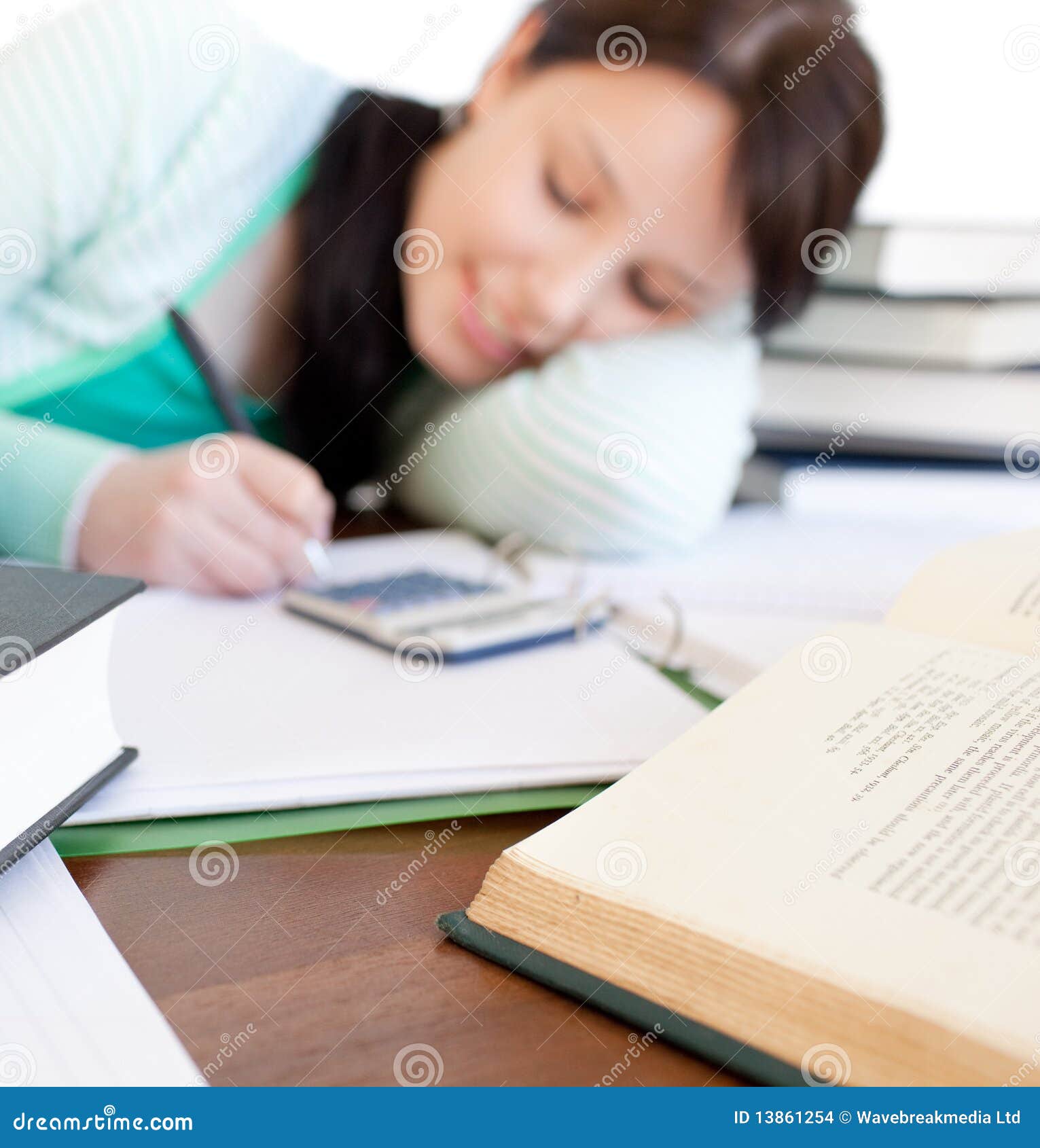 Brunette Student Doing Her Homework on a Desk Stock Photo - Image of ...