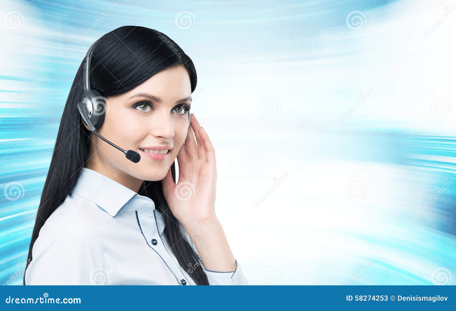 A Brunette Support Phone Operator in Headset. Stock Image - Image of ...