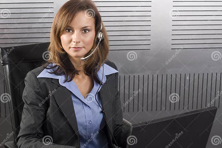Brunette Telesales PC stock image. Image of friendly, consultation ...