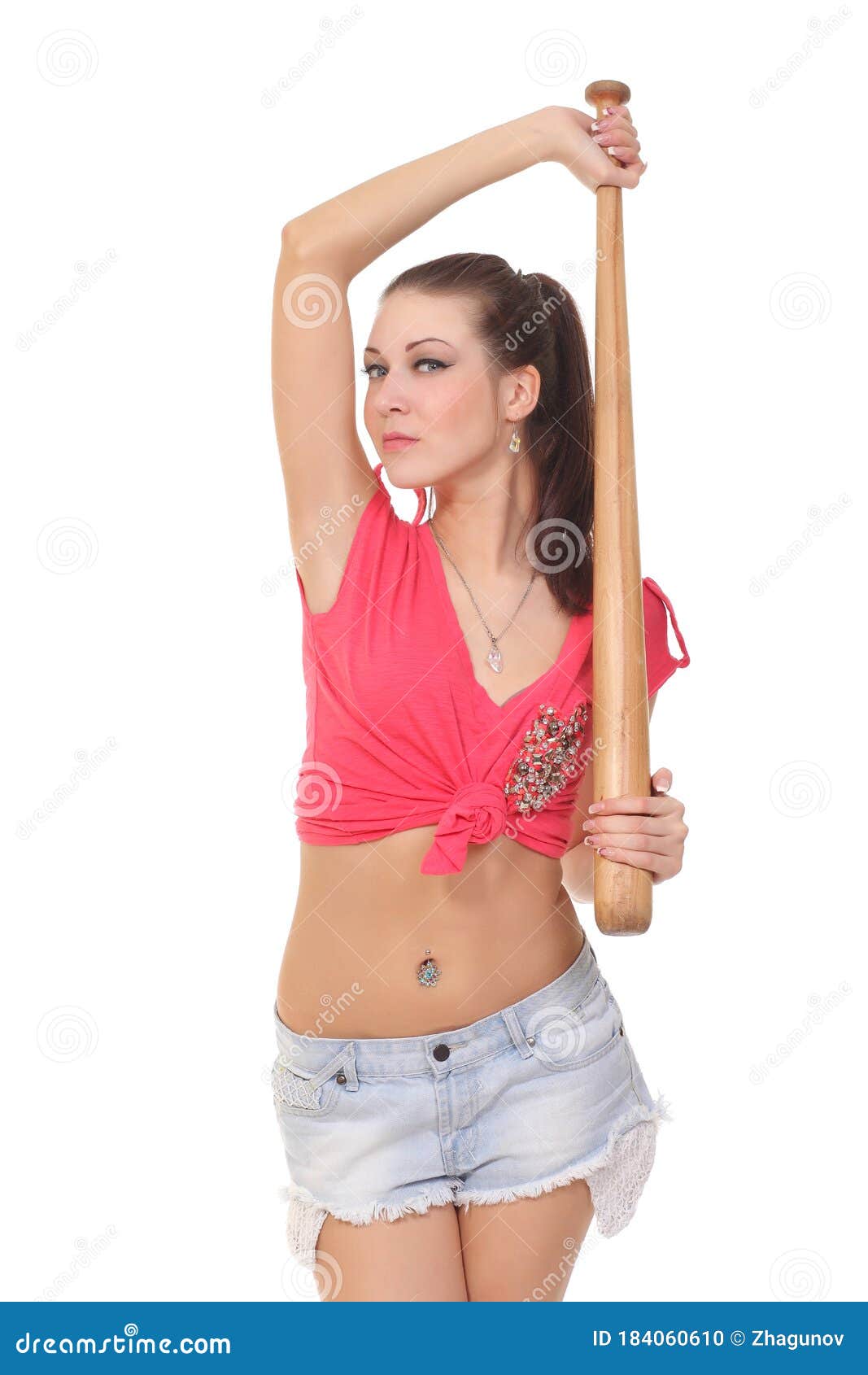 Brunette Woman With Baseball Bat Isolated Photo Stock Image Du