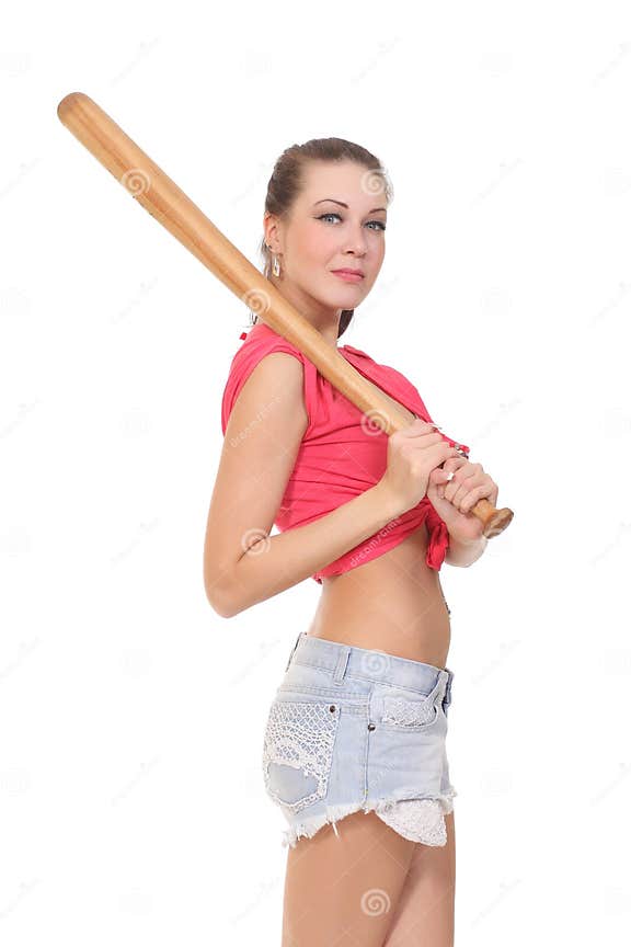 Brunette Woman With Baseball Bat Isolated Stock Image Image Of