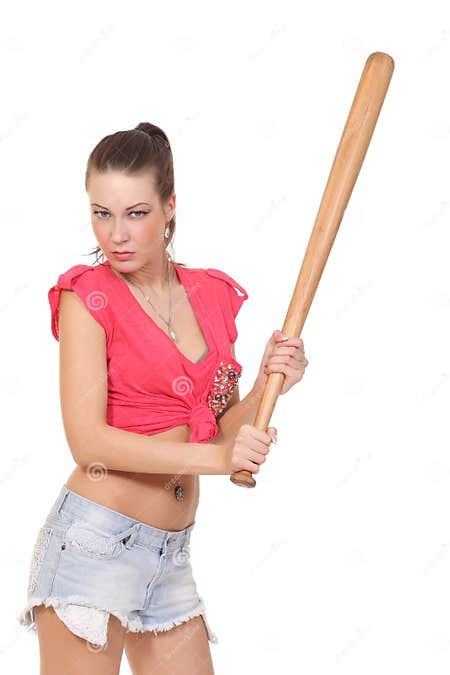 Brunette Woman With Baseball Bat Isolated Stock Image Image Of