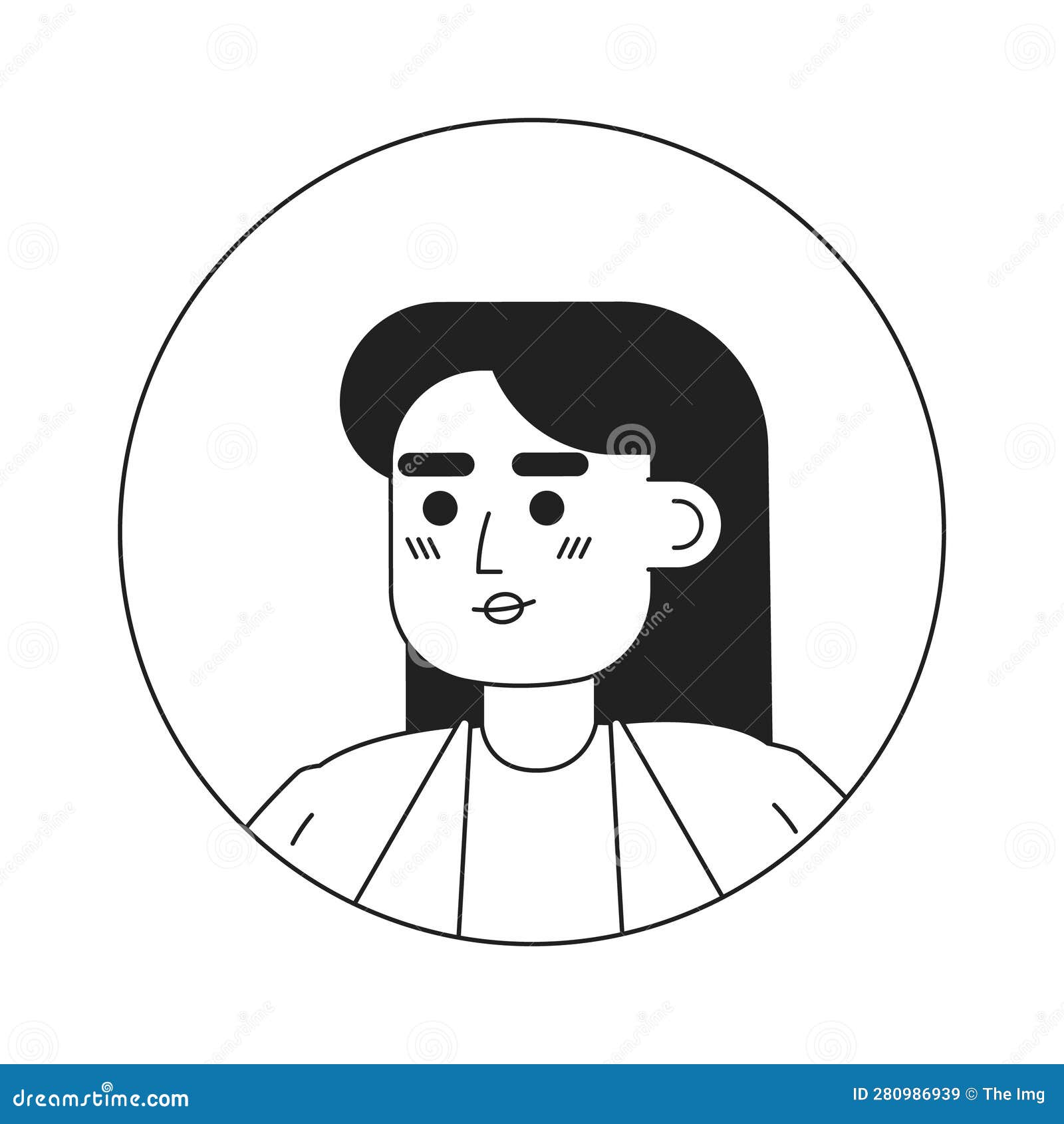 Brunette Woman Employee Monochrome Flat Linear Character Head Stock