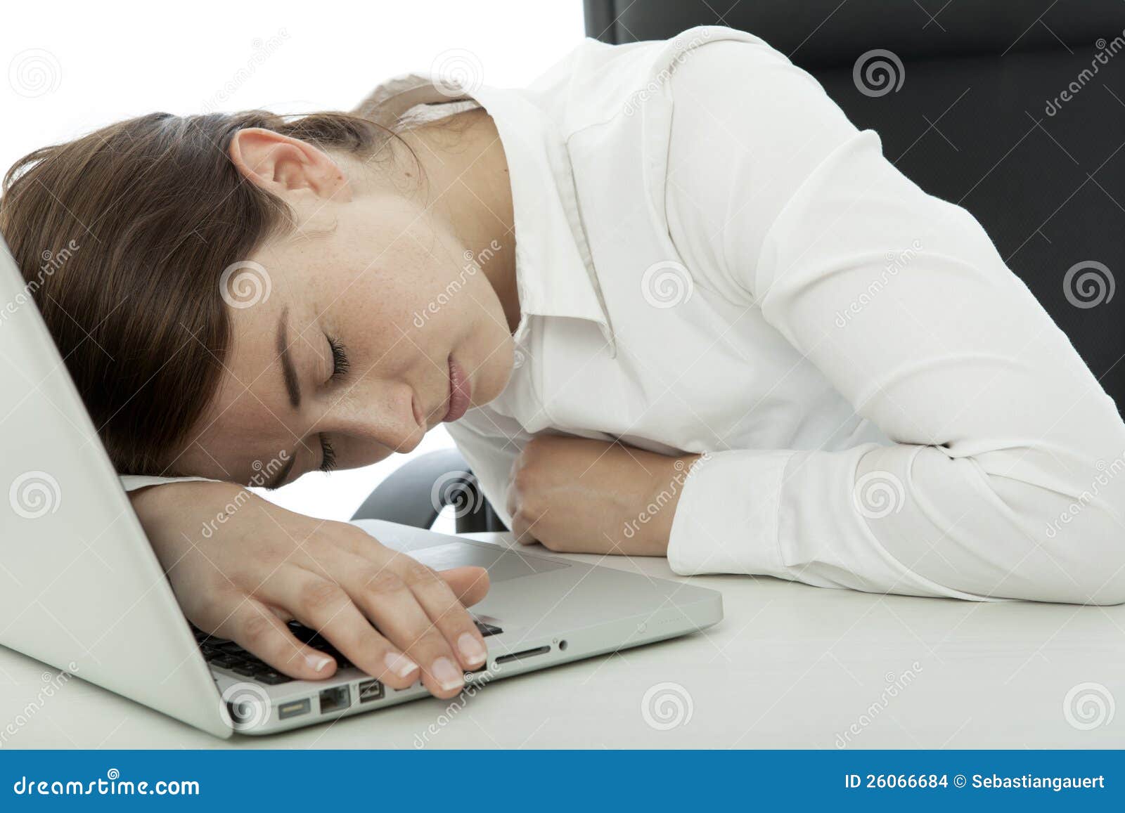 Brunette Woman Fall Asleep on Her Computer Stock Photo - Image of ...