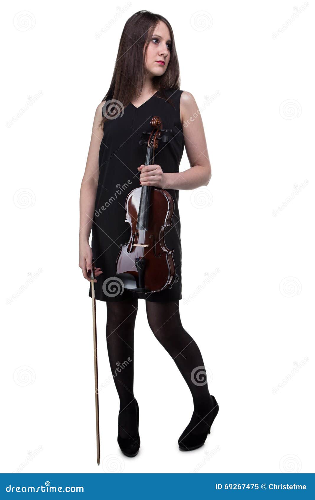 Brunette Woman Holding Fiddle Stock Image - Image of background ...
