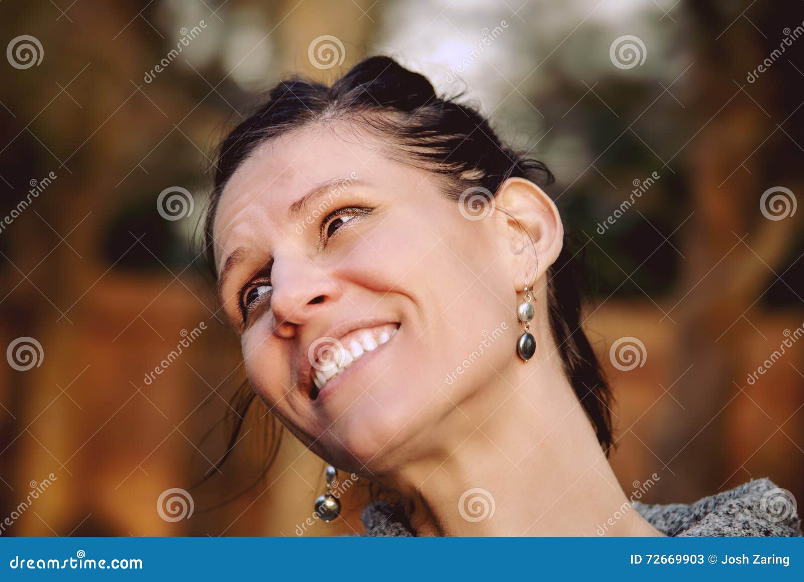 Brunette Woman Laughing Head Tilted Stock Image - Image of close ...
