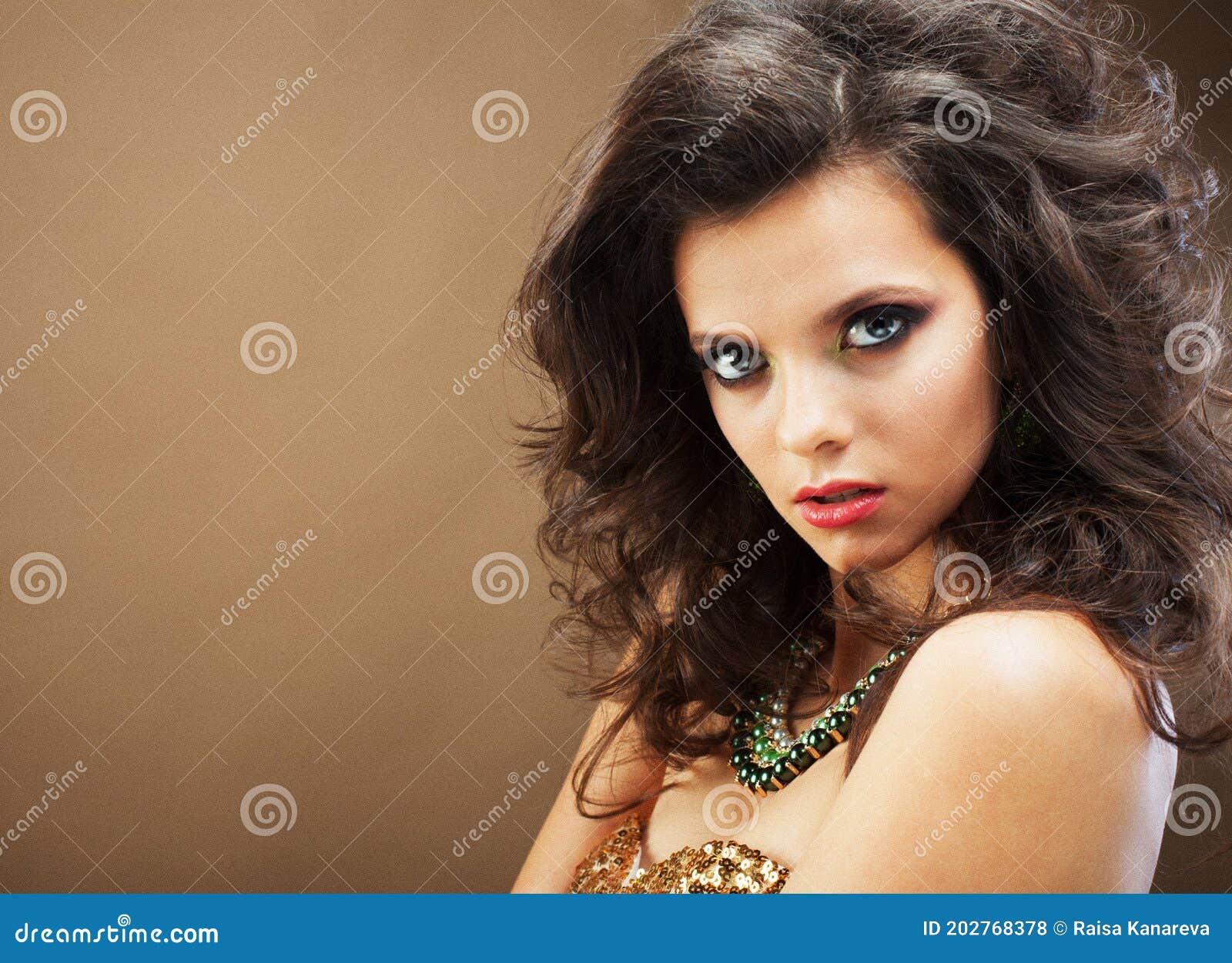 Brunette Woman With Long And Volume Shiny Wavy Hair Beautiful Model