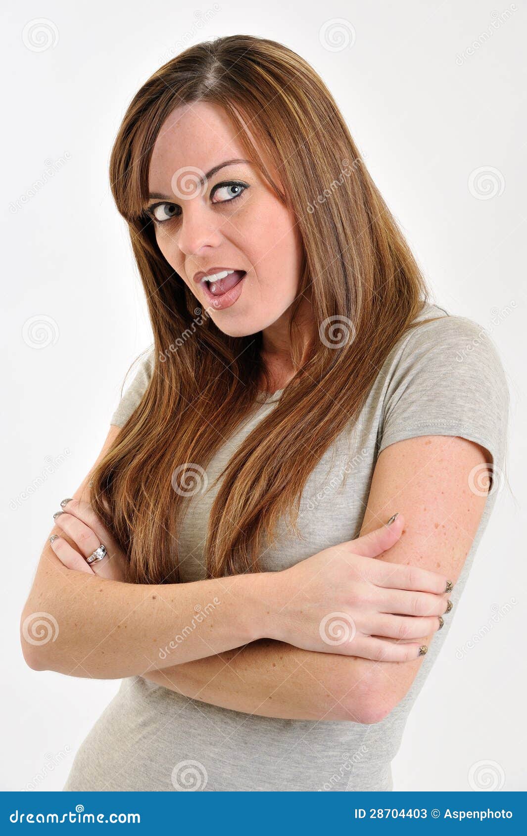 Brunette Woman Looking Surprised - Happily Stock Image - Image of ...