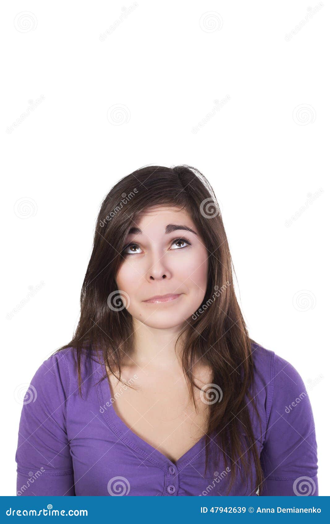 Brunette Woman Looking Up Dumbfounded Stock Image - Image of girl, hair ...