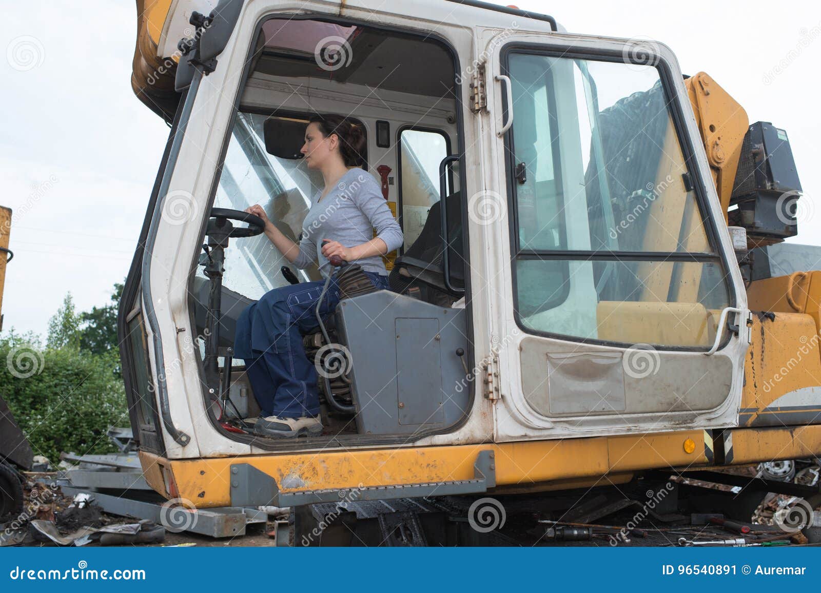 Brunette Woman Operating Tractor Stock Image - Image of business ...