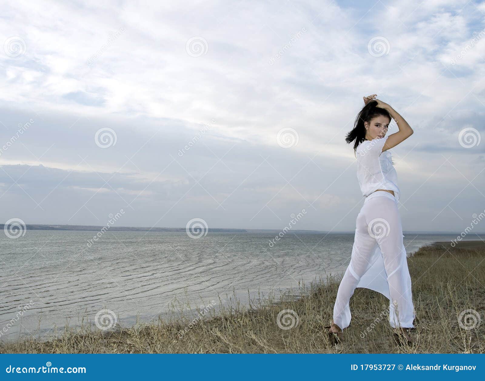 Brunette Woman Over Dusk Sky at Sunset Stock Image - Image of brunette ...