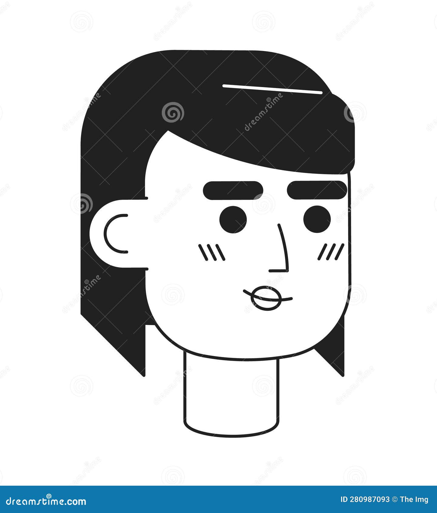 Brunette Woman Portrait Monochrome Flat Linear Character Head Stock