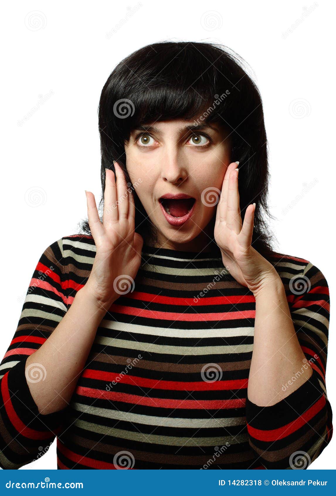 Brunette woman in shock stock photo. Image of young, studio - 14282318