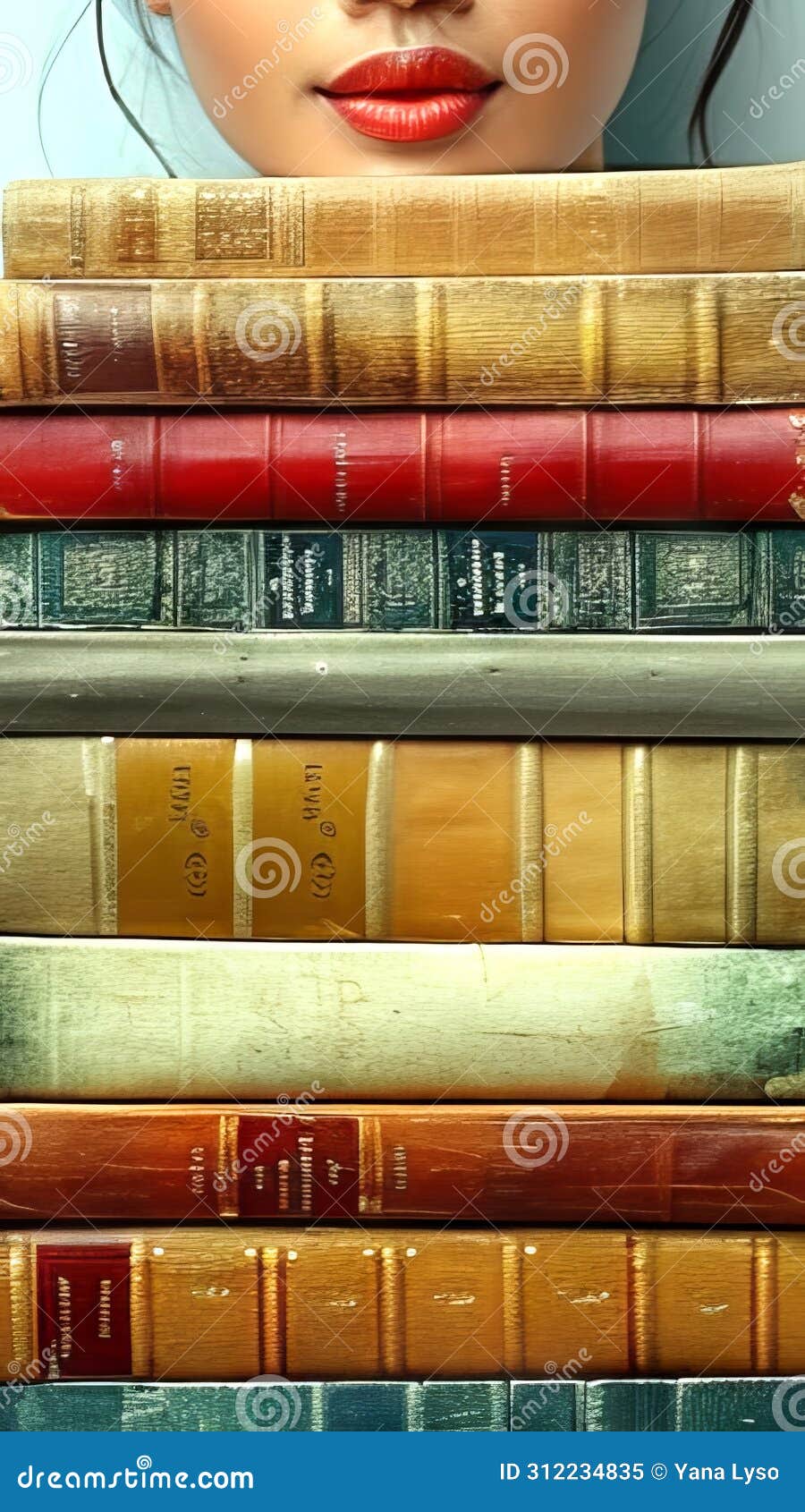 Brunette Woman with a Stack of Books. Vintage Books Stock Image - Image ...