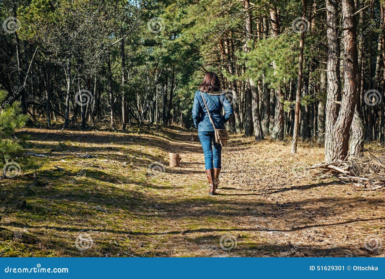 Brunette Woman Walking through Forest Stock Image - Image of tourist ...
