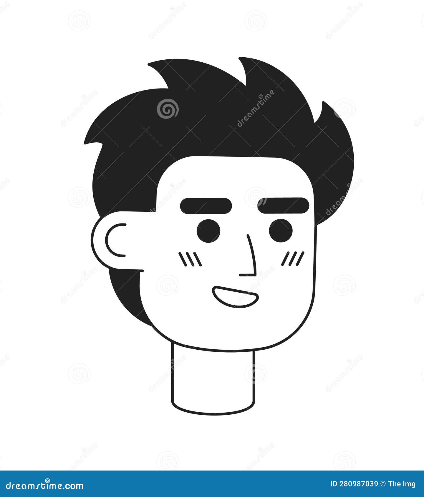Brunette Young Adult Man With Messy Hair Monochrome Flat Linear