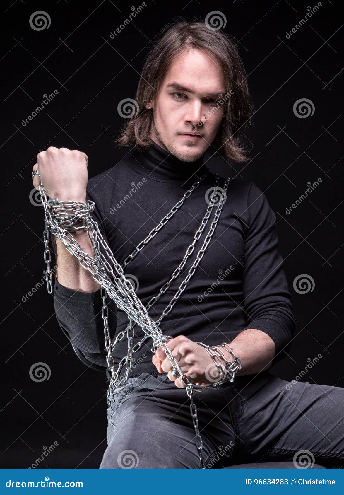 Brunette Young Man and Shackles Stock Image - Image of caucasian ...