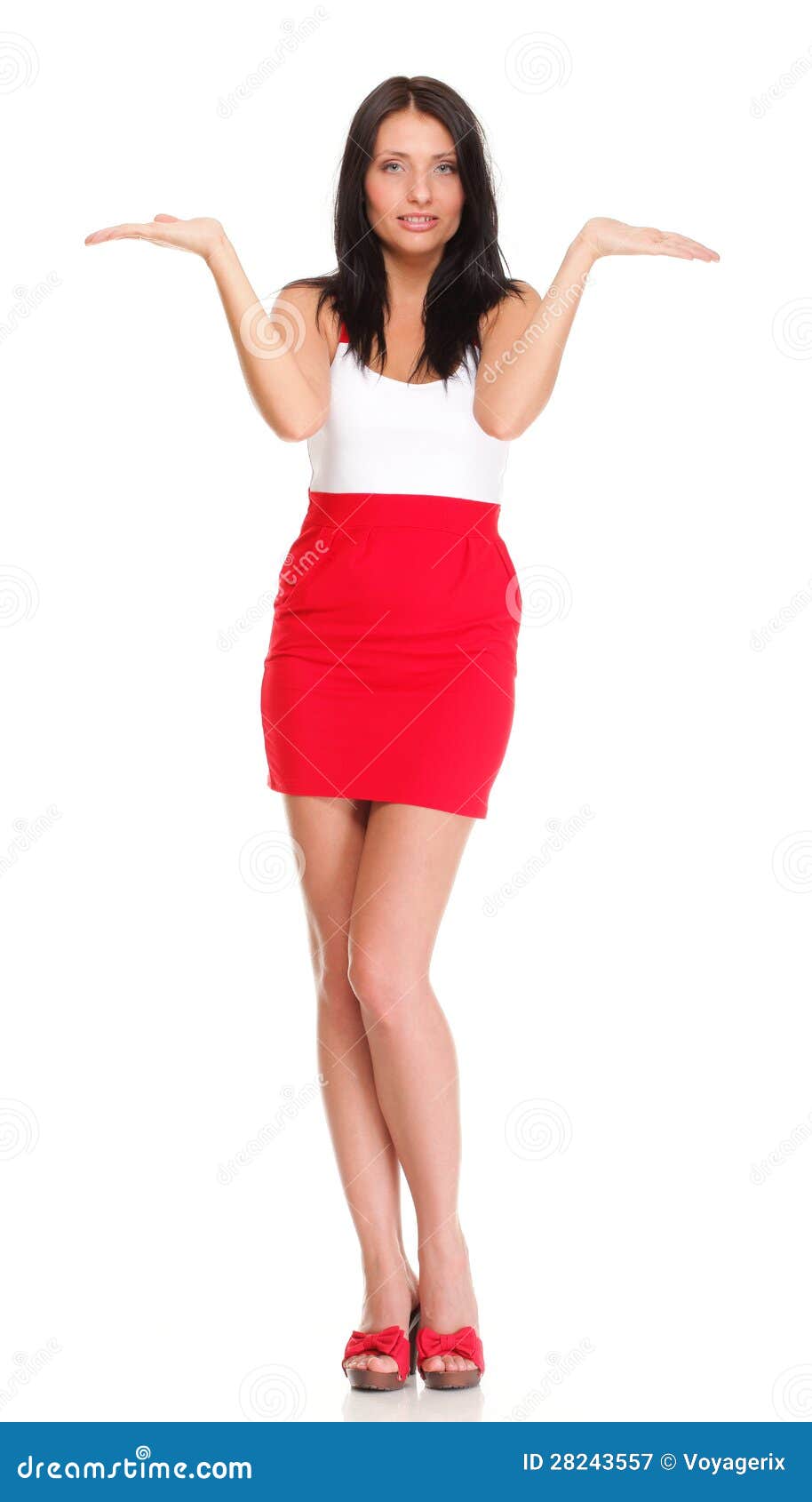 Brunette Young Woman Hands Outstretched Isolated Stock Image - Image of ...